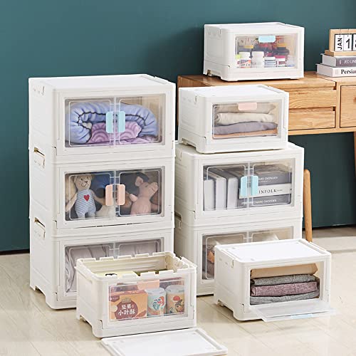 Radefasun Foldable Storage Bins with Lid and Clear Door and Weels Plastic Collapsible Storage Box Portable Stackable Grocery Toys Books Container Folding Storage Crate for Home or Car Trunk