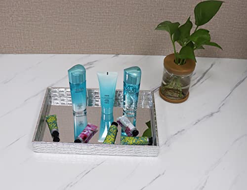 MCBZ Coffee Table Decorative Mirror Tray, Dresser Perfume Cosmetics Storage Tray, Bathroom Toiletries Storage, Jewelry Tray (Silver)