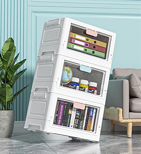 Radefasun Foldable Storage Bins with Lid and Clear Door and Weels Plastic Collapsible Storage Box Portable Stackable Grocery Toys Books Container Folding Storage Crate for Home or Car Trunk