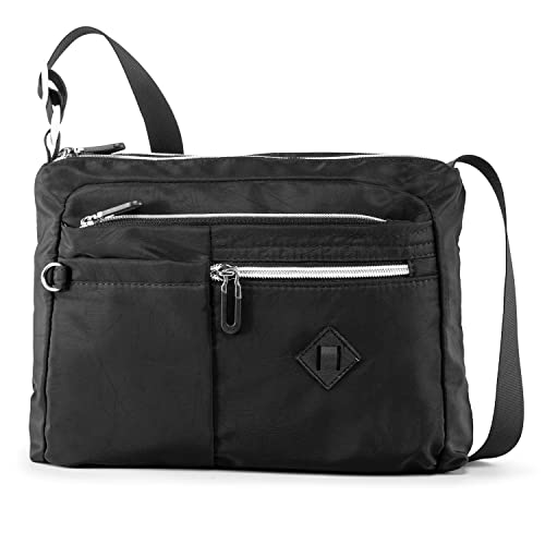 Medium Crossbody Purse Bag with Inside Key Hook Shoulder Bag for Everyday Travel Waterproof Nylon (Black)