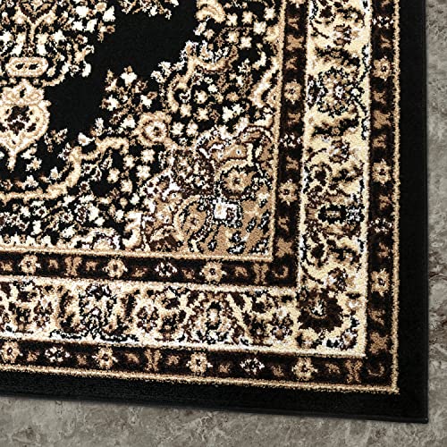 Antep Rugs Oriental 8x10 Traditional Medallion Indoor Area Rug Siesta (Black Beige, 7'10" x 10')