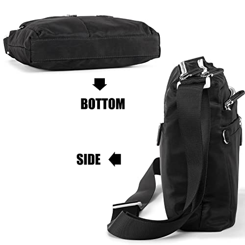Medium Crossbody Purse Bag with Inside Key Hook Shoulder Bag for Everyday Travel Waterproof Nylon (Black)
