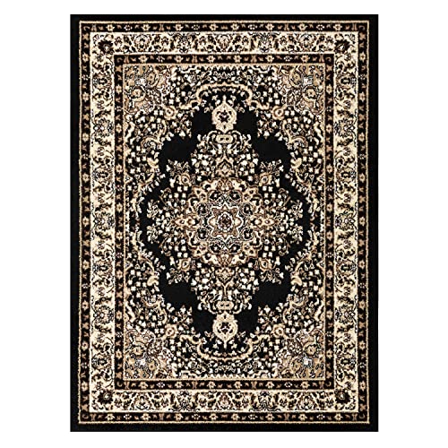 Antep Rugs Oriental 8x10 Traditional Medallion Indoor Area Rug Siesta (Black Beige, 7'10" x 10')