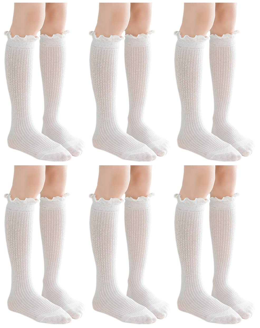 Toptim Kids Girl Mid-calf Knee High Socks Casual Dress Socks Long Tube (6-9 Years, 6 White)