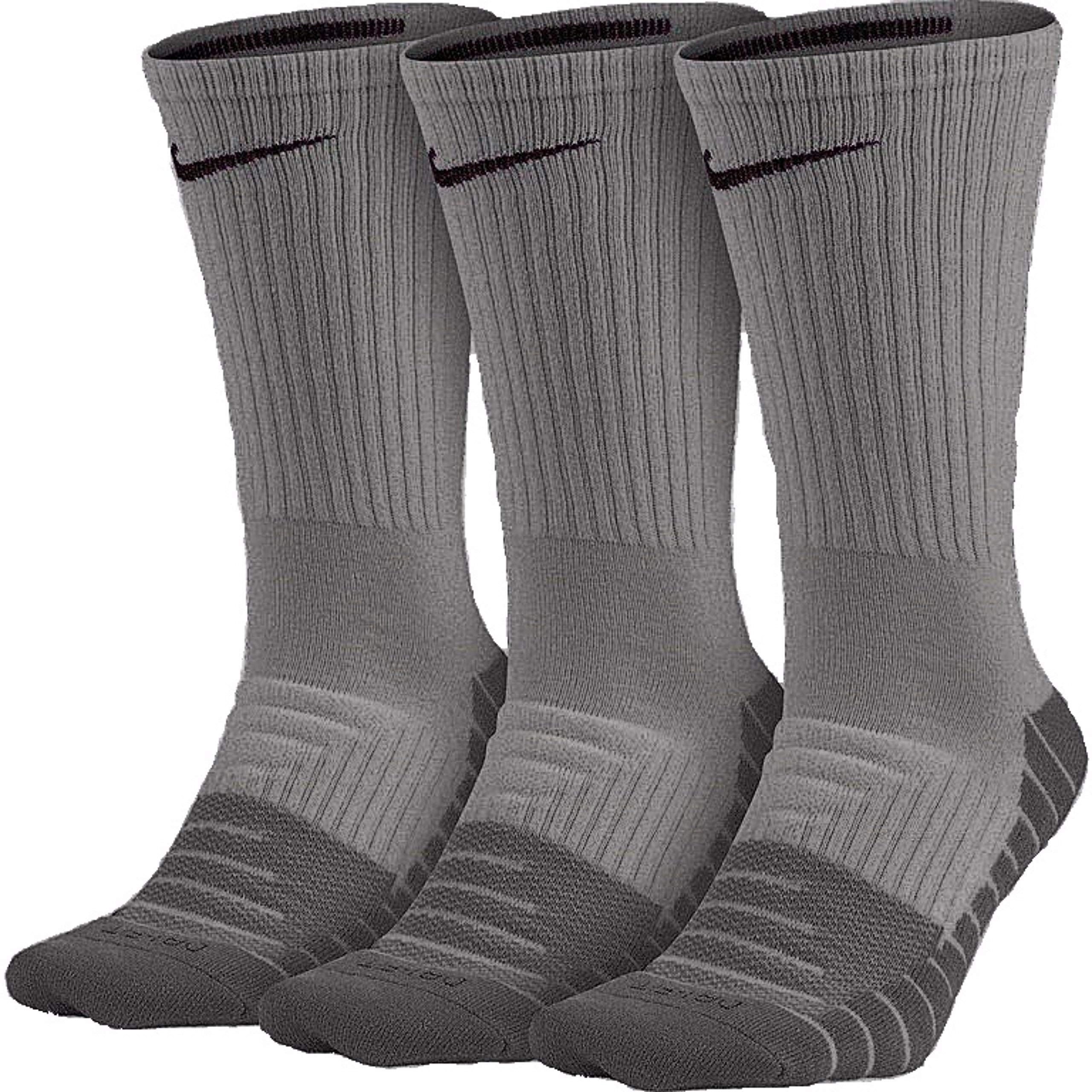NIKE MENS 3PPK DRI FIT FLY CREW SOCKS (X-Large (12-15)), Heather/Cloud Blakc/Grey