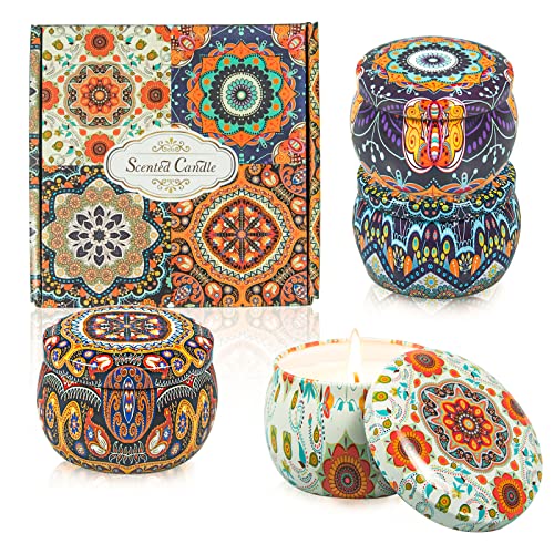 TEECOO Scented Candles Gift Set: 4 Pack Soy Wax Aromatherapy Candle 120H Burning Rose Lavender Vanilla Lemon Scent Candle Set for Home Scented Candle Gifts for Birthday Christmas Mother's Day Gift