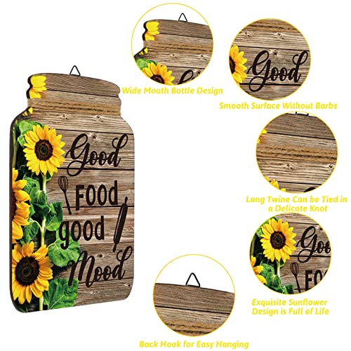4 Pcs Kitchen Wall Decor Mason Jar Set Wooden Rustic Home Decor Inspirational Kitchen Decor Hanging Farmhouse Kitchen Signs Wall Decor for Home Decor (Sunflower)