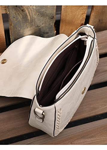 YAQUNICER Women Retro Crossbody Handbag Saddle Tassel Satchel Purses Shoulder Bag-Off White
