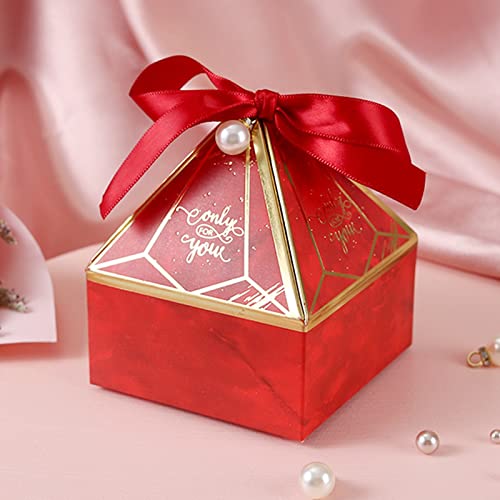 50pcs Red Gem Tower Birthday Wedding Party Favor Boxe with Ribbon Bead Gift Bags Chocolate Candy and Packaging Gift Boxes Bridal Shower Baby Shower