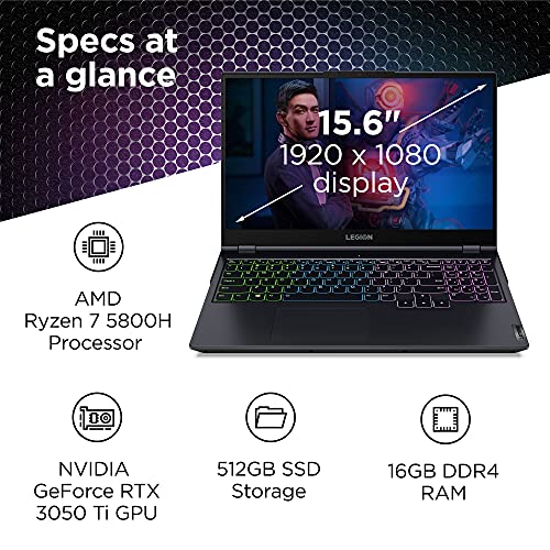 Lenovo Legion 5 Gaming Laptop, 15.6" FHD Display, AMD Ryzen 7 5800H, 16GB RAM, 512GB Storage, NVIDIA GeForce RTX 3050Ti, Windows 10H, Phantom Blue