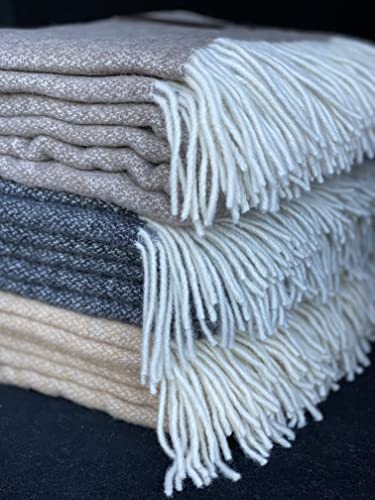 Eikei Wool Throw Blanket Double Sided Oversized Couch Throw Blanket Fringe Trim Soft Merino Woolen Afghan Minimalist Style Lightweight Machine Washable Solid Reversible (Camel, 55Wx78L)