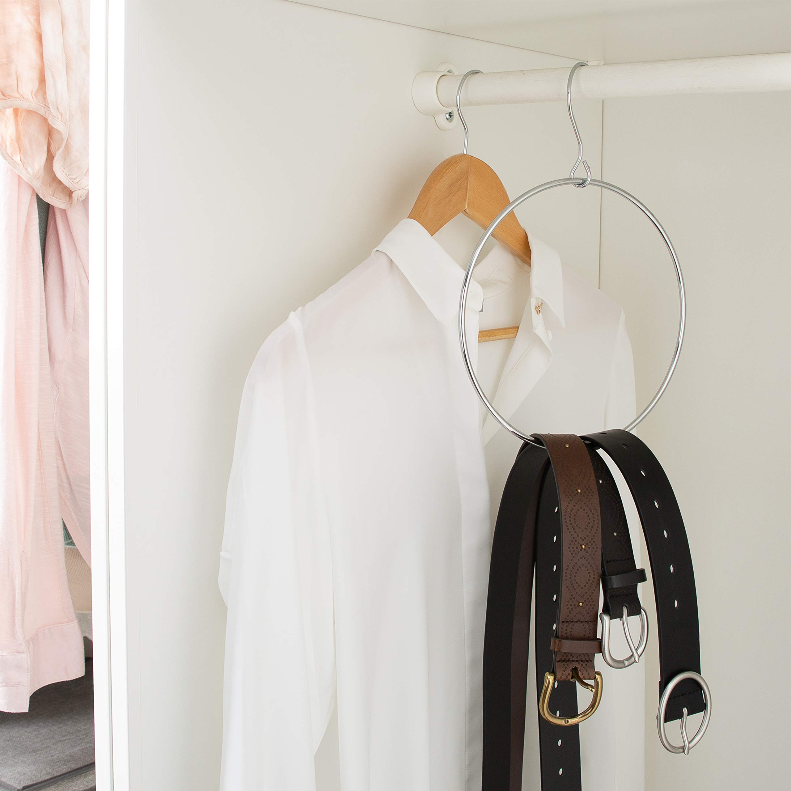 Organize It All Belt/Scarf Ring Hanger, Closet Storage, Rubber Coated Opening, Free Spinning