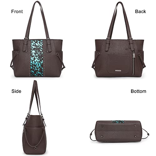 Totes for Women Leather Hides Concealed Carry Purses Large Shoulder Handbag Turquoise and Coffee TR132G-8317CF-TQ