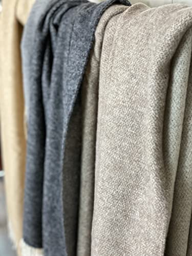 Eikei Wool Throw Blanket Double Sided Oversized Couch Throw Blanket Fringe Trim Soft Merino Woolen Afghan Minimalist Style Lightweight Machine Washable Solid Reversible (Camel, 55Wx78L)