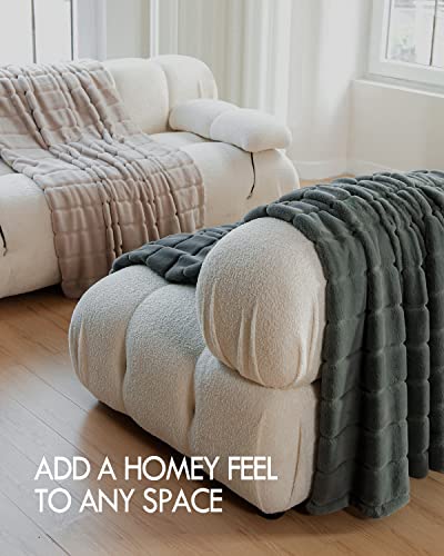 Faux Fur Throw Blanket 60x80 Inches, Fuzzy Fluffy Super Soft Striped Rabbit Fur Luxury Throw Blanket, Reversible Soft Plush Cozy Furry Blanket, Comfy Shag Thick Blankets, Durable & Washable, Grey
