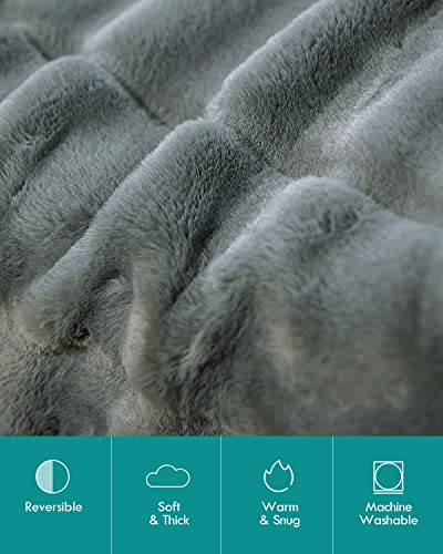 Faux Fur Throw Blanket 60x80 Inches, Fuzzy Fluffy Super Soft Striped Rabbit Fur Luxury Throw Blanket, Reversible Soft Plush Cozy Furry Blanket, Comfy Shag Thick Blankets, Durable & Washable, Grey