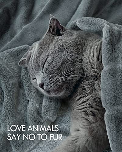 Faux Fur Throw Blanket 60x80 Inches, Fuzzy Fluffy Super Soft Striped Rabbit Fur Luxury Throw Blanket, Reversible Soft Plush Cozy Furry Blanket, Comfy Shag Thick Blankets, Durable & Washable, Grey
