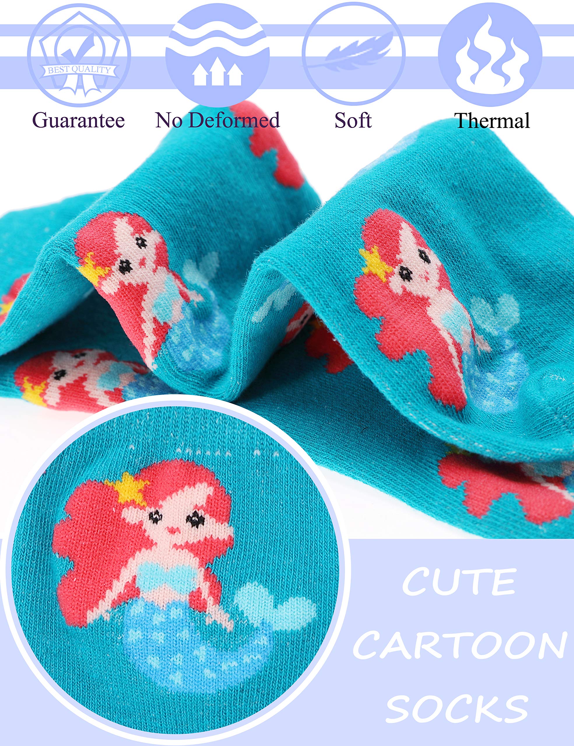 Anlisim Girls Fashion Cotton Crew Cute Mermaid Shorty Socks 6 Pack (Mermaid, 5-8 Years Old)
