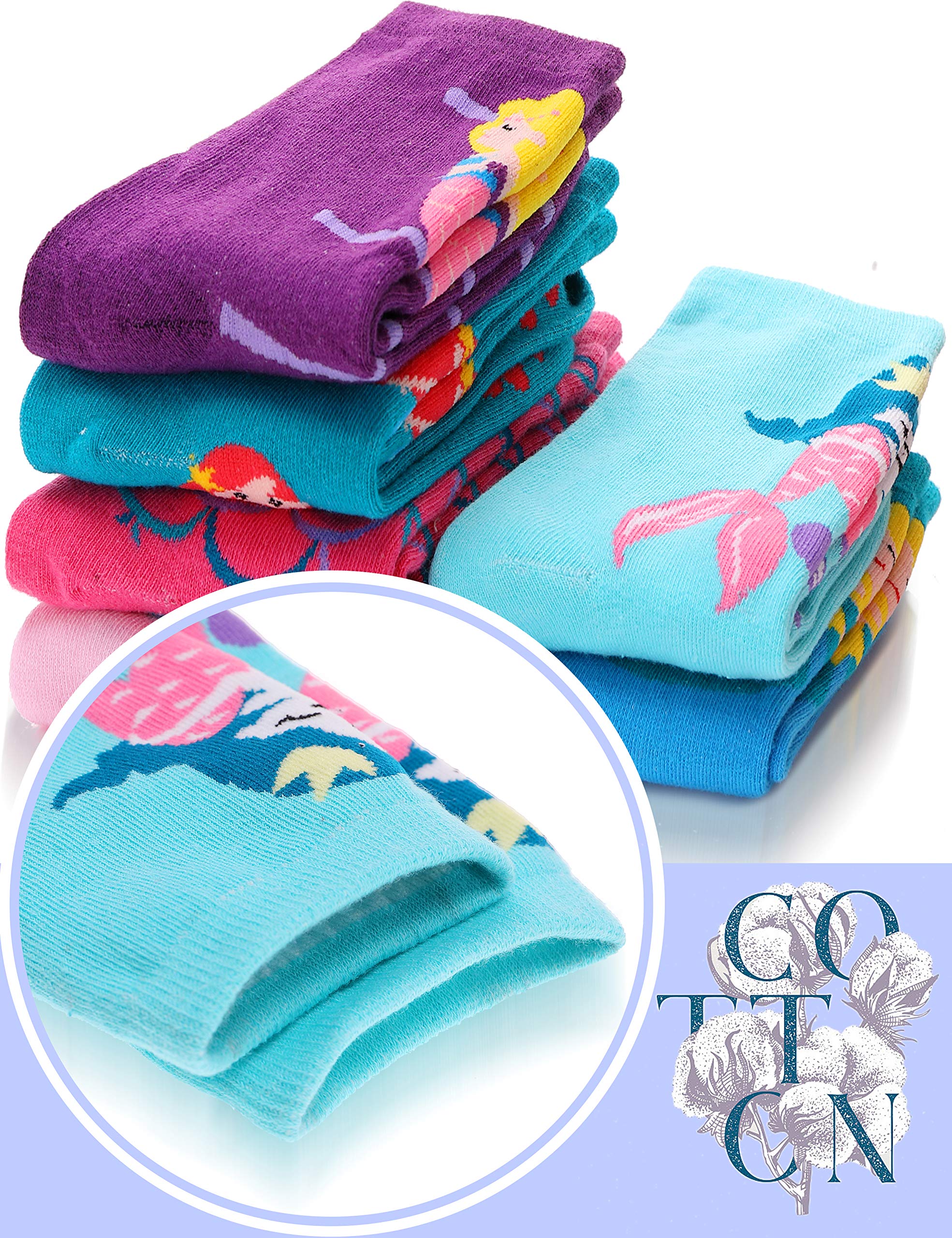 Anlisim Girls Fashion Cotton Crew Cute Mermaid Shorty Socks 6 Pack (Mermaid, 5-8 Years Old)