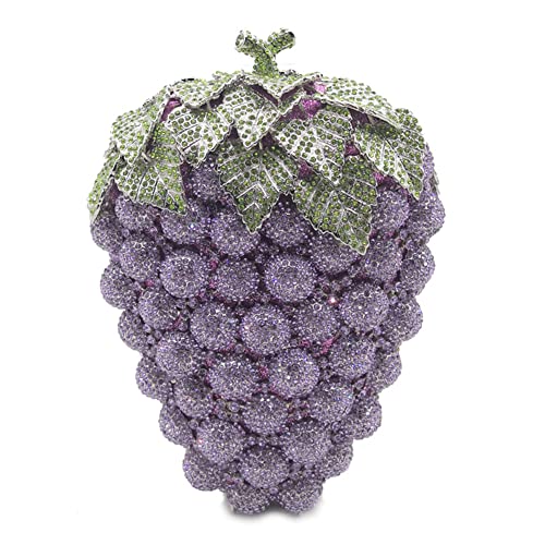 Tngan Women Cute Grape Evening Clutch Sparkling Full Rhinestones Purse Banquet Prom Shoulder Bag, Lavender