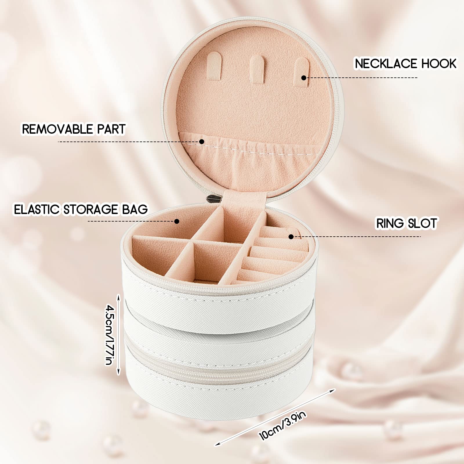 12 Pcs Travel Jewelry Case Bridesmaid Gift Boxes Jewelry Travel Organizer Small Round Jewelry Box Mini Storage Box(White)