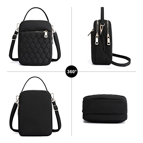 Voikukka Black Designer Cell Phone Crossbody Bag iphone Purse with Shoulder Strap Quilted Crossbody Phone Wallet Telephone Handbag Smartphone Pouch
