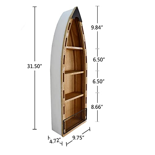 Veclotch Wooden Boat Decor with Shelf Hanging Wood Decoration for Wall, Rustic Nautical Standing Beach Theme Book Display Canoe Bathroom Bedroom Lake House