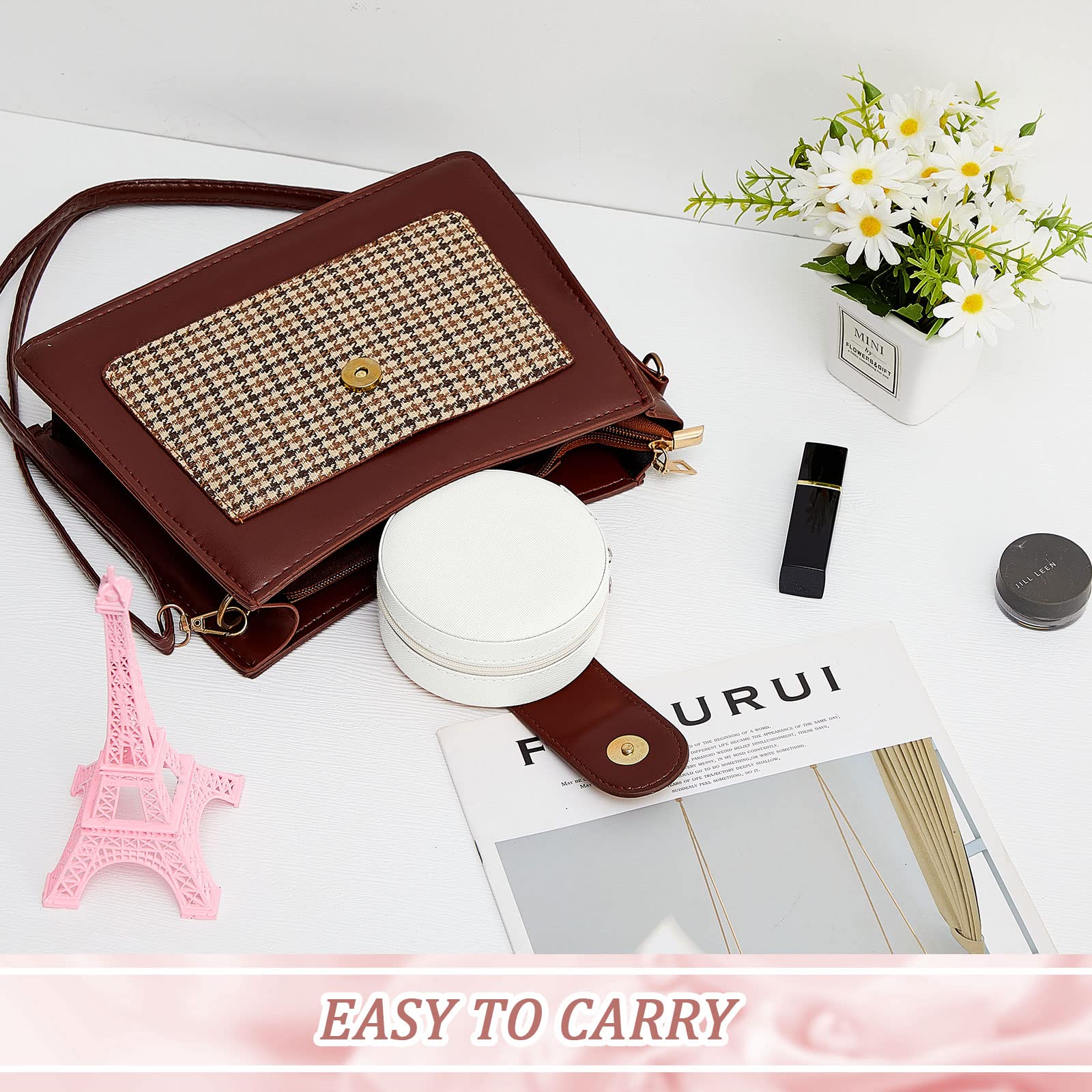 12 Pcs Travel Jewelry Case Bridesmaid Gift Boxes Jewelry Travel Organizer Small Round Jewelry Box Mini Storage Box(White)