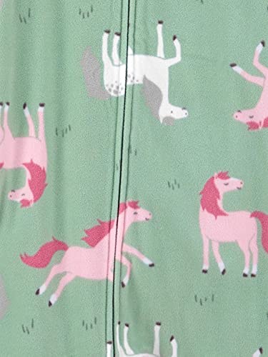 Simple Joys by Carter's Girls' 2-Pack Loose-fit Fleece Footed Pajamas, Mint Green Horses/Raspberry Red Floral, 8