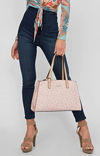 GUESS Women's Elsa Logo Print Satchel Crossbody Bag Handbag - Natural/Brown