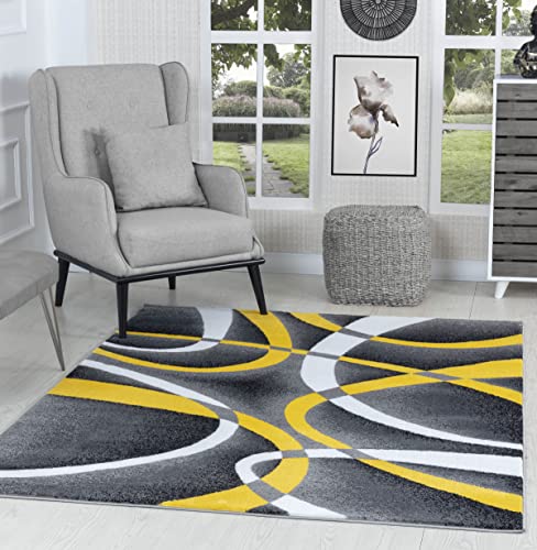 GLORY RUGS Area Rug 4x6 Yellow Door Mat Modern Swirls Carpet Bedroom Living Room Contemporary Dining Accent Sevilla Collection 4816