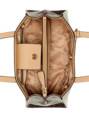 GUESS Women's Elsa Logo Print Satchel Crossbody Bag Handbag - Natural/Brown