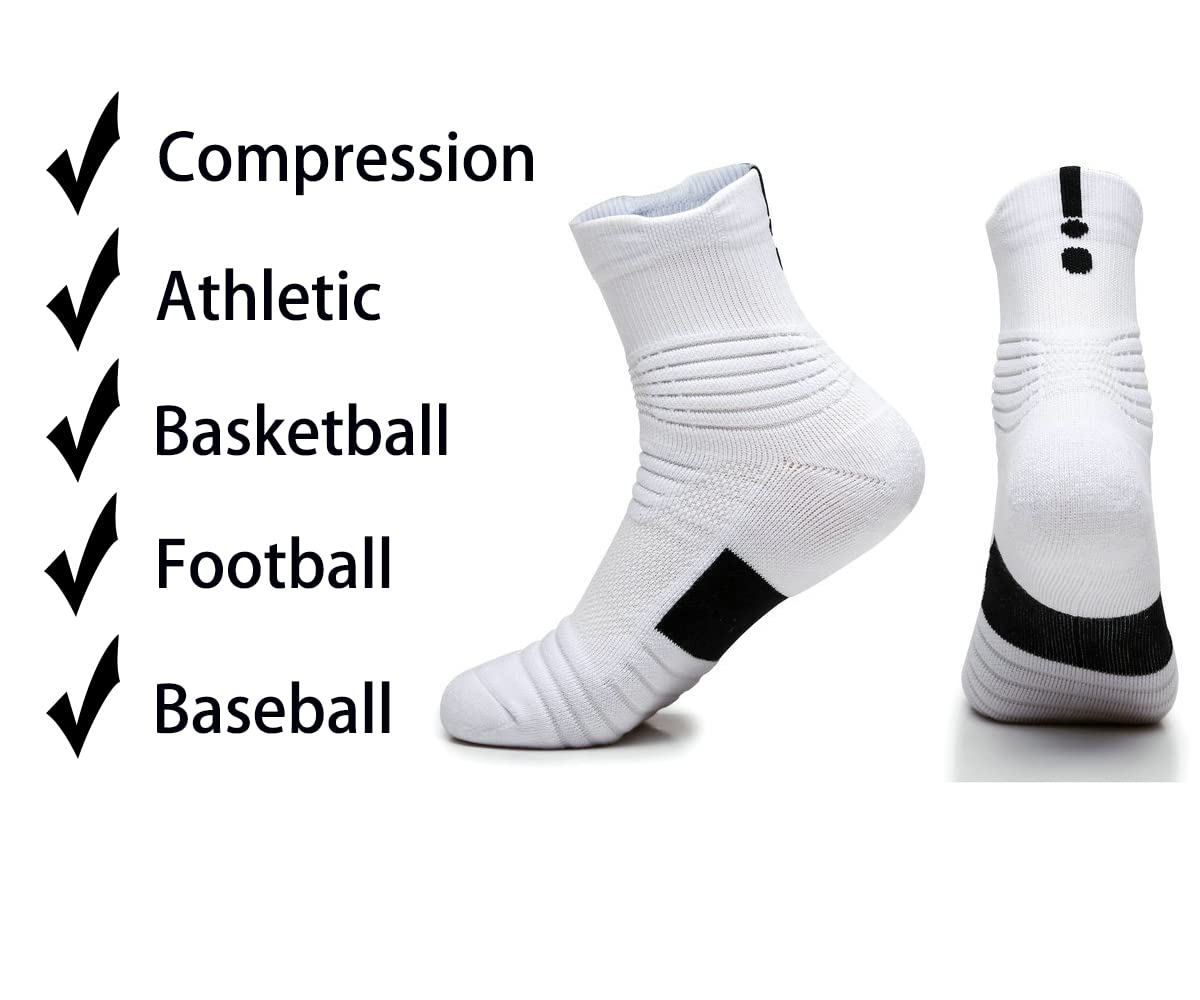 Yoknatt White Performance Ankle Athletic Socks Elite Youth Basketball Socks for Mens Womens Boys Crew Socks Cushioned Sports Running Cycling Compression Socks 4 Pack