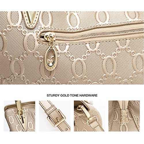Leather Handbags for Women, Split Cowhide Lock Chain Pattern Ladies Top-handle Bag with Adjustable Shoulder Strap Women's Pocketbooks Tote Bag Womens Leather Crossbody Purses and Handbags (Gold)