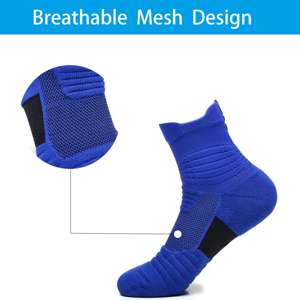 Yoknatt White Performance Ankle Athletic Socks Elite Youth Basketball Socks for Mens Womens Boys Crew Socks Cushioned Sports Running Cycling Compression Socks 4 Pack