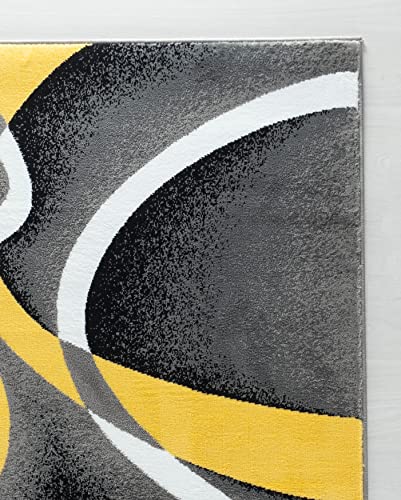 GLORY RUGS Area Rug 4x6 Yellow Door Mat Modern Swirls Carpet Bedroom Living Room Contemporary Dining Accent Sevilla Collection 4816