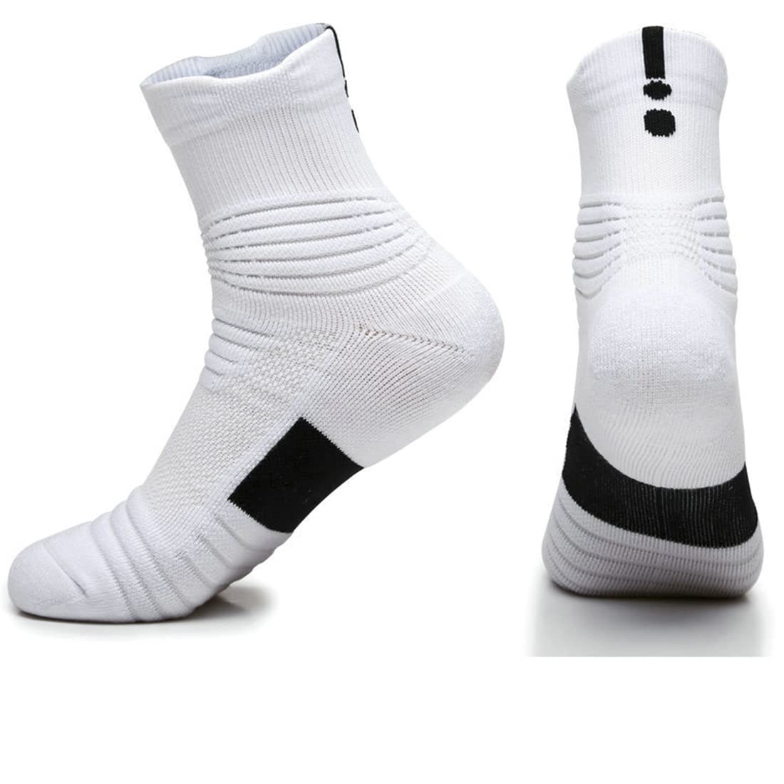 Yoknatt White Performance Ankle Athletic Socks Elite Youth Basketball Socks for Mens Womens Boys Crew Socks Cushioned Sports Running Cycling Compression Socks 4 Pack