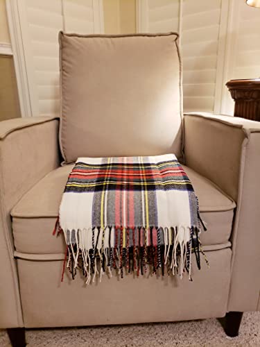 CHEF L HOME & KITCHEN Plaid Throw Blanket: Lightweight Throw Blanket- Lap Blanket - Throw Blanket with Tassels - 60" x 50" All-Season Blanket - Multipurpose Blanket - Gift Ready (Red/Ivory Plaid)