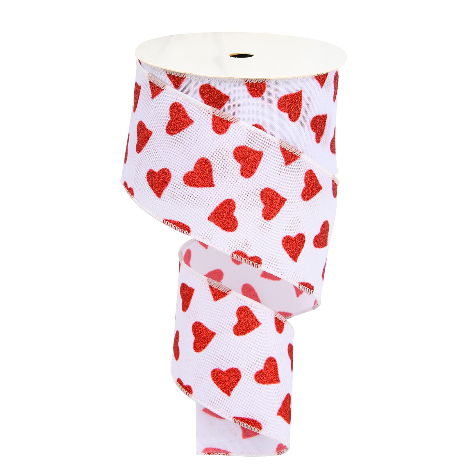 Gift Ribbon, Curling Ribbon Wired for Gift Wrapping, 2.5" 10 Yards Heart Pattern, Gift Wrap Ribbon for Bows Bridal Wedding Anniversary Ceremony Decorations