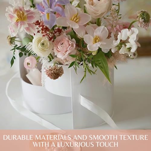 BBJ WRAPS Flower Box with Lid for Arrangements, Double Layers Rotating Drawer Luxury Round Flower Bouquet Gift Boxes Packaging, 1 Set, 7.5"(D) x 6.5"(H) (Pink)