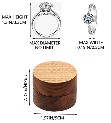 COSISO Small Round Wooden Ring Box with Transparent Lid for Wedding Ceremony Proposal Engagement,Mini Ring Holder Jewelry Storage Box for 2 Rings (Beige Inner)