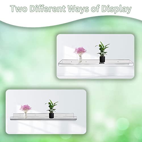 Febwind 4 Pack 24-Inch Long Clear Acrylic Floating Shelves Wall Ledge Invisible Wall Mounted Floating Bookshelf U Shape Wall Shelf for Book Display Makeup Product Spice Organizer