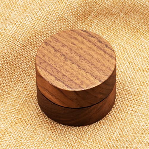 COSISO Small Round Wooden Ring Box with Transparent Lid for Wedding Ceremony Proposal Engagement,Mini Ring Holder Jewelry Storage Box for 2 Rings (Beige Inner)