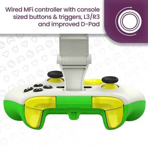 RiotPWR ESL Gaming Controller for iOS iPhone β Wired Gamepad with Triggers, Power Pass Through Charging, D-Pad & Headphone Socket - Handheld Game Console Accessory with ZeroG Mobile Device Holder