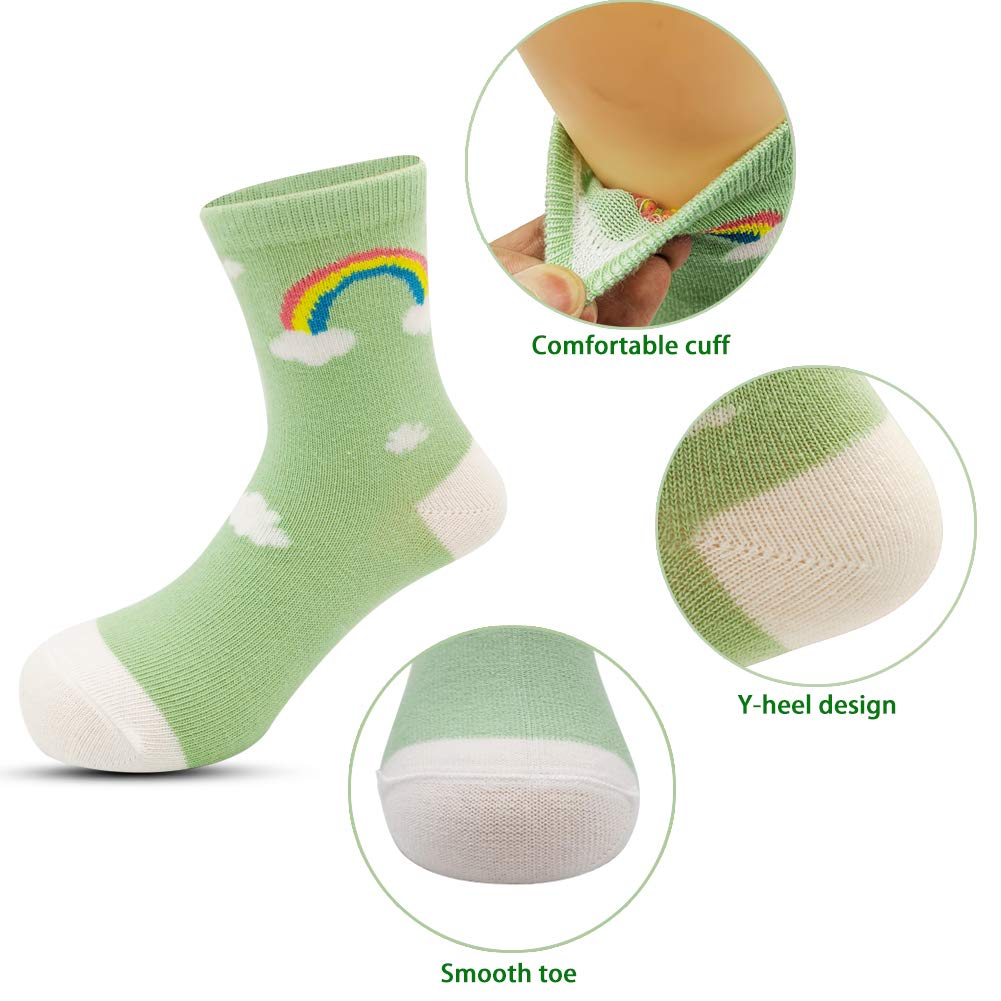 Zumou Toddler Kids Little Girls Cute Cotton Crew Socks 10 Pack (L (5-7T) / Little kids, Rainbow)