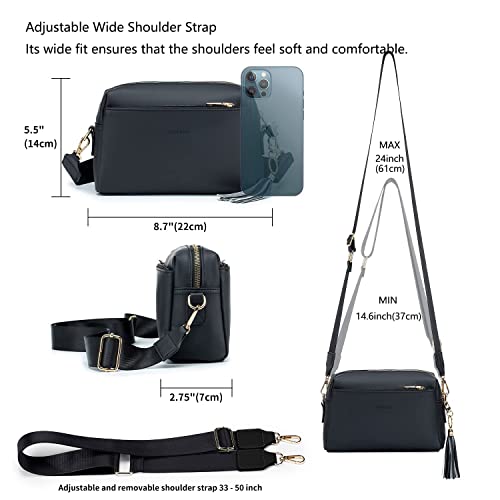 Roulens Triple Zip Small Crossbody Bag for women,Wide Strap Cell Phone Purse Shoulder Handbag Wallet with Credit Card Slots