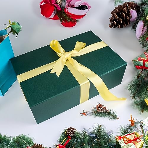 YINUOYOUJIA Large Gift Box with Lid,14"x9"x4.5" Magnetic Gift Box with Ribbon,Cards and Envelopes for Presents,Great for Wedding,Birthdays,Crafting,Gift Packaging (Green)