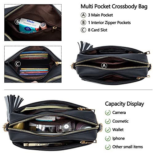 Roulens Triple Zip Small Crossbody Bag for women,Wide Strap Cell Phone Purse Shoulder Handbag Wallet with Credit Card Slots