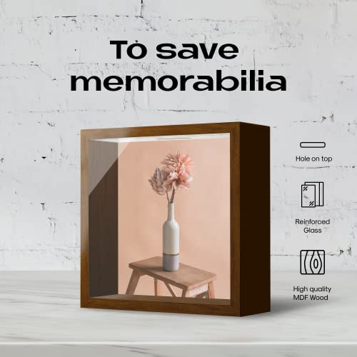 Piggy Banks for Adults, Brown Money Box for Cash Saving, Honeymoon, College, Wedding, Date Night, Vacation Fund Box, Home Decor Memory Shadow Box, 6x6x2 Inches