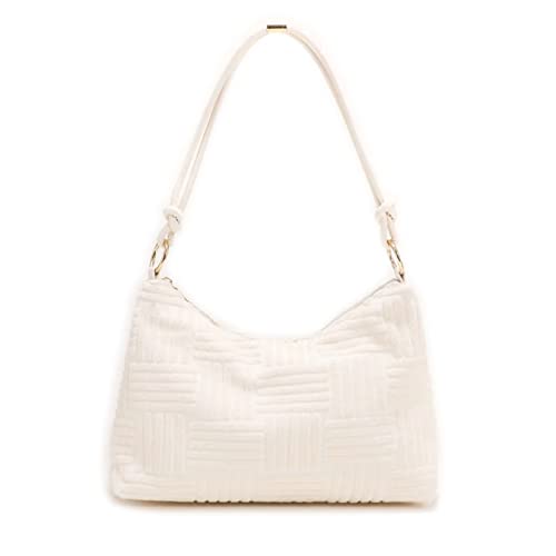 Women’s Classic moon shape clutch shoulder bag bubbled fabric Hobo handbag with zipper closure (velvet pile White)
